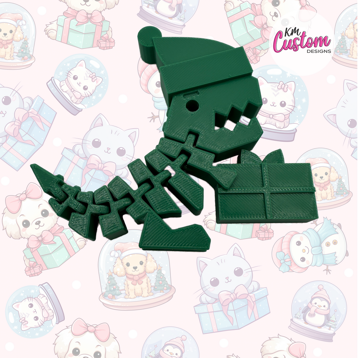 3D Printed Christmas Dinosaur Fidget – KM Custom Designs